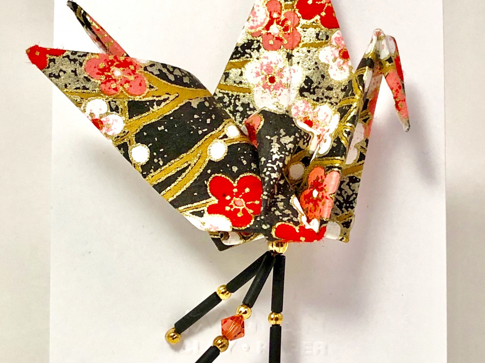 Black Floral Origami Inspired Pin | Magyan Clay and Paper