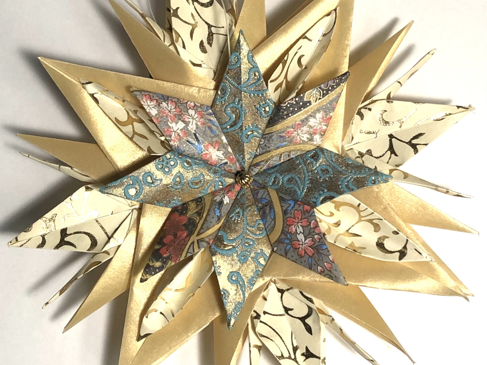 Gold on Ivory Vine Origami Inspired Paper Star | Magyan Clay and Paper